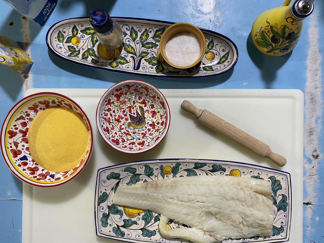 Cod with fried Polenta - Tenuta di Murlo - Umbria, Italy